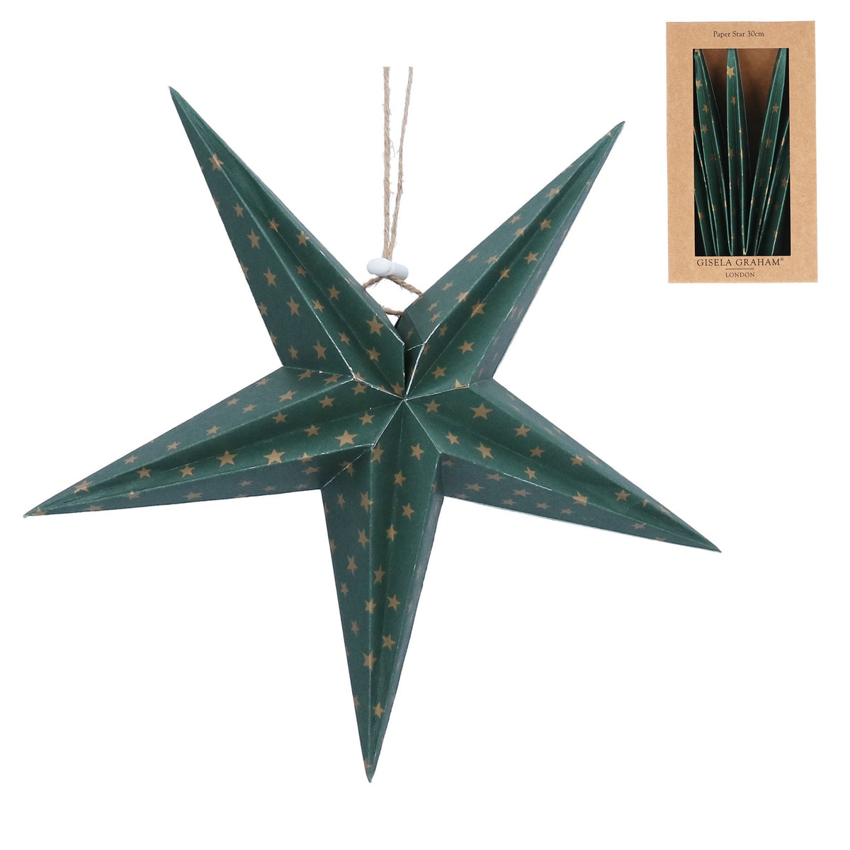 Green star paper dec with gold star detail - large - Christmas decor